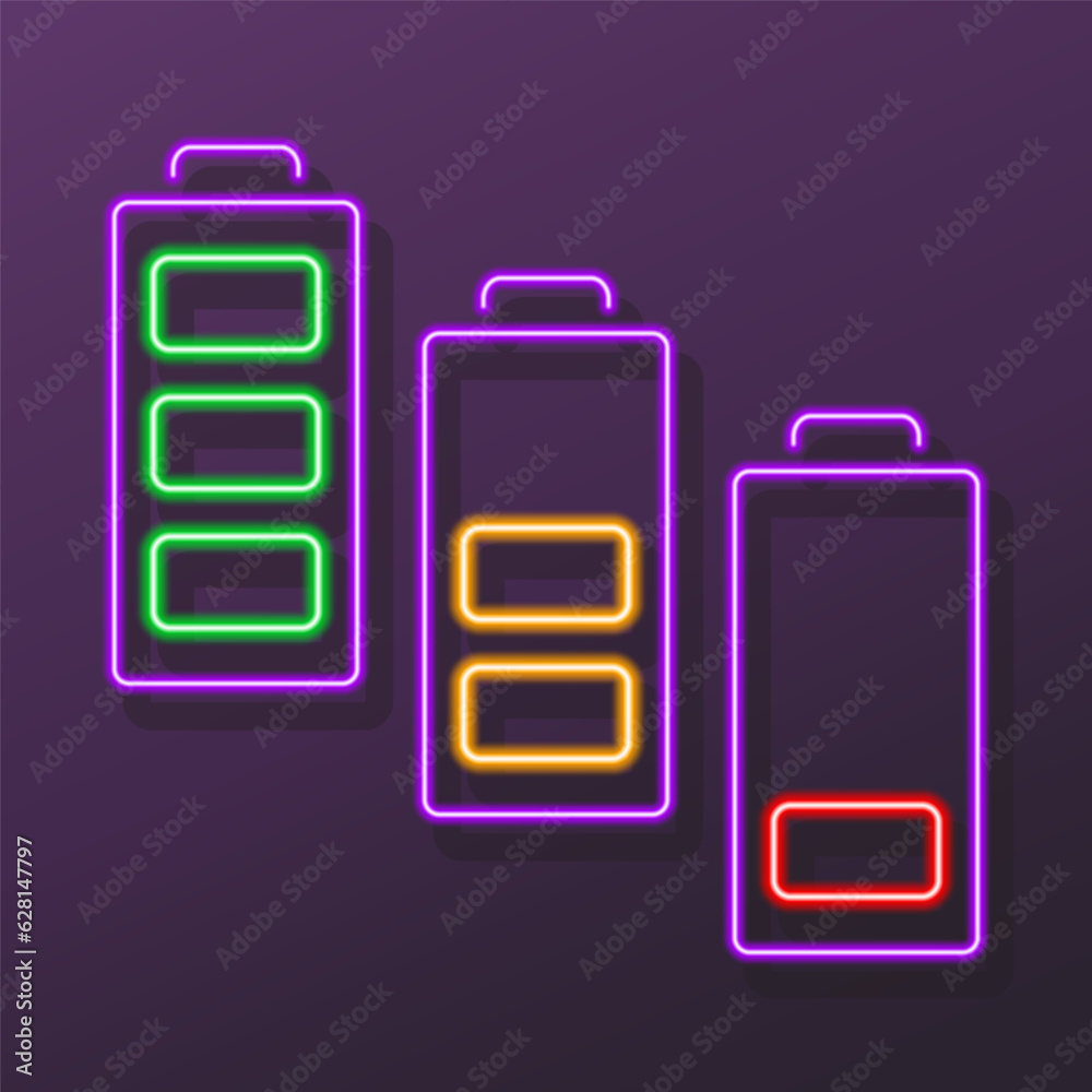 battery neon sign, modern glowing banner design, colorful modern design ...