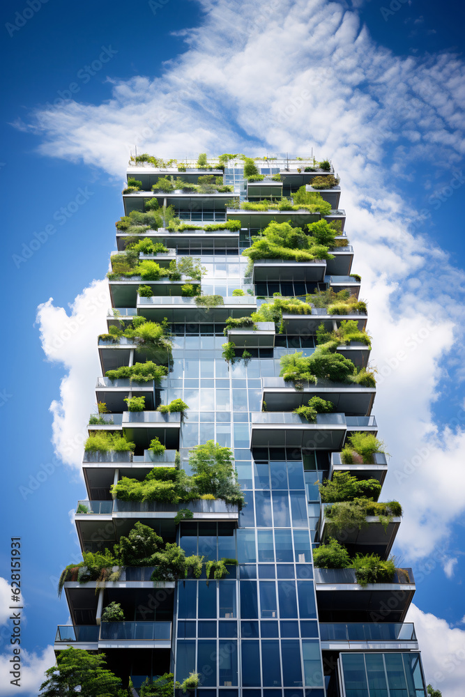 Eco-friendly building in the modern city. Sustainable glass office ...