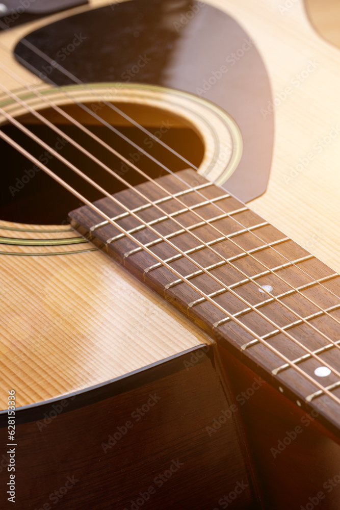 Classical guitar close up. Acoustic guitar on wood background.Music ...