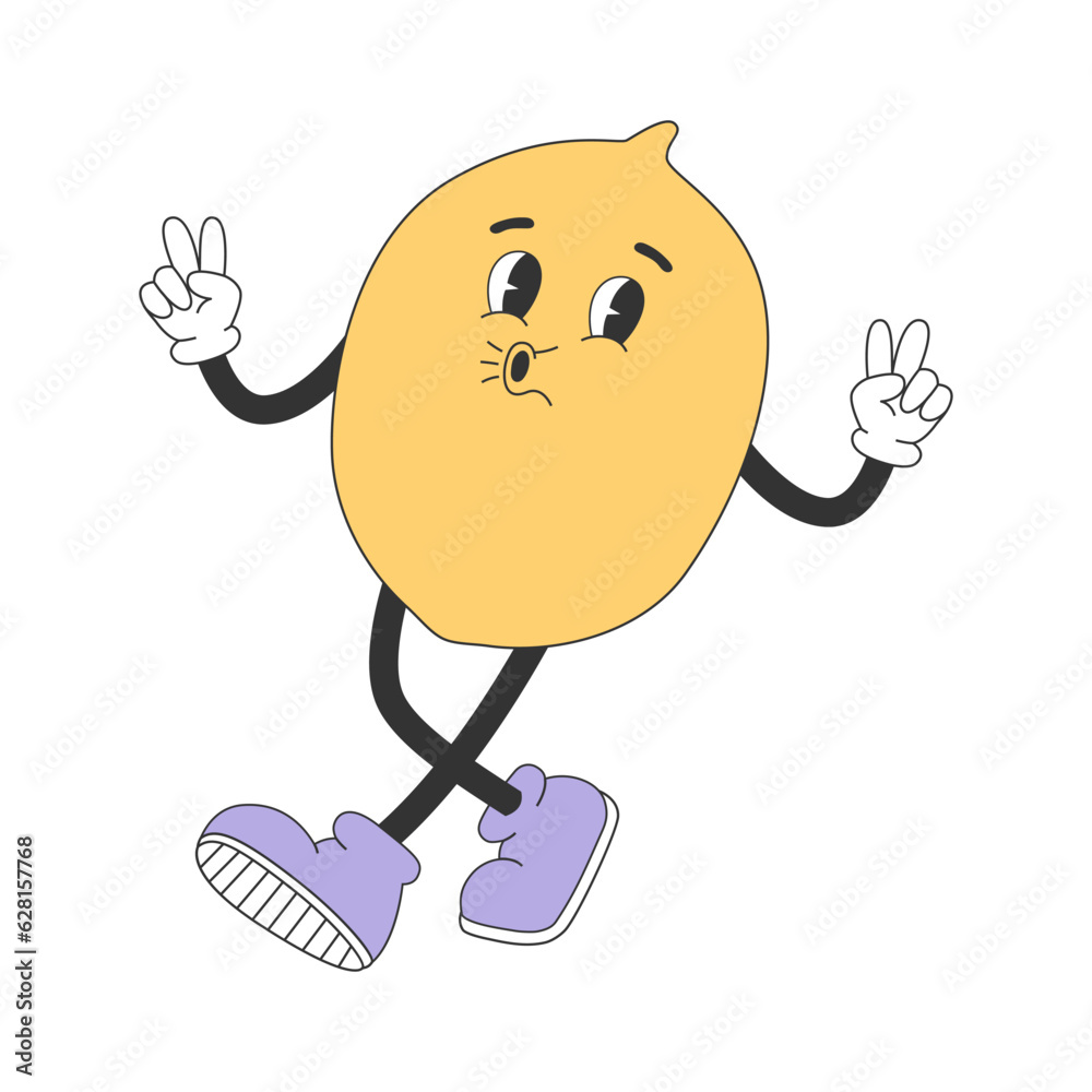 Cute lemon in y2k groovy style. Cartoon character in trendy retro style ...
