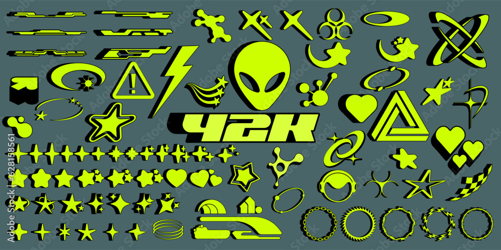 Y2K graphic set. Modern shapes. y2k Vector retro elements set Stock ...