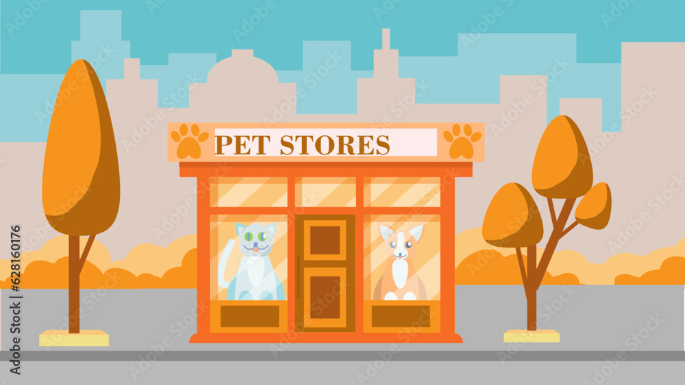 Vector illustration of a pet store. exterior facade of the store ...