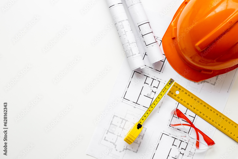 Layout of drawing blueprints for architectural project with ...