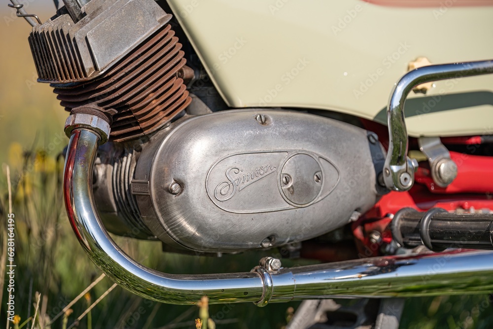 DDR Simson Spatz Moped - Motor & Auspuff Stock Photo | Adobe Stock