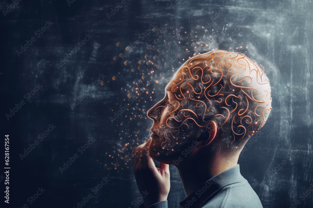 Memory loss: brain erased from blackboard head shape in conceptual ...