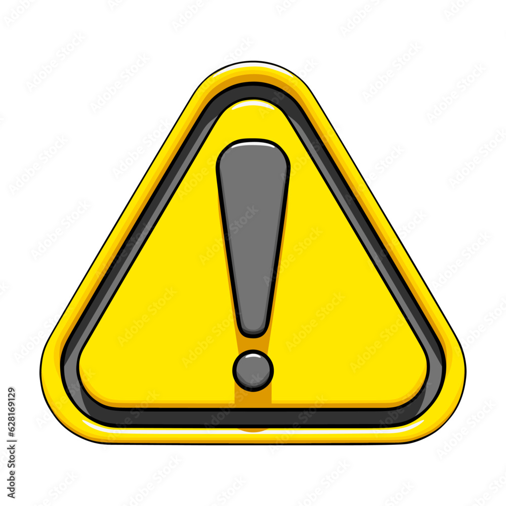 Yellow triangle warning sign with exclamation mark inside, front view ...