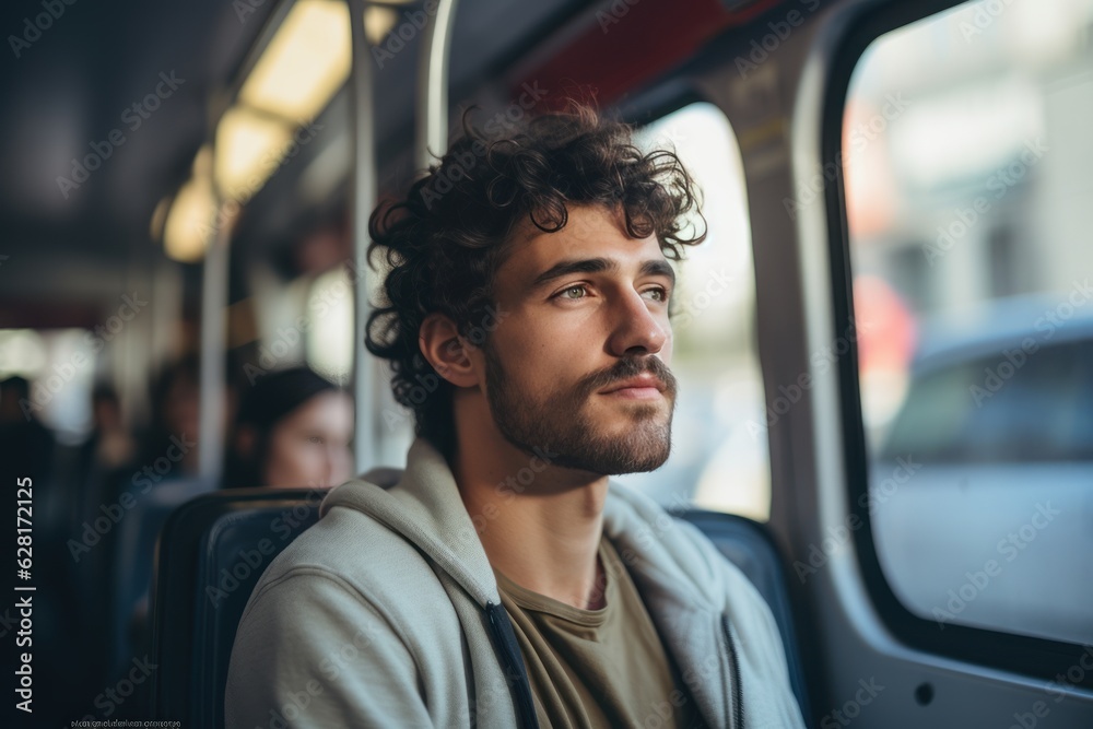 a close-up face handsome white american model passenger man driving a ...