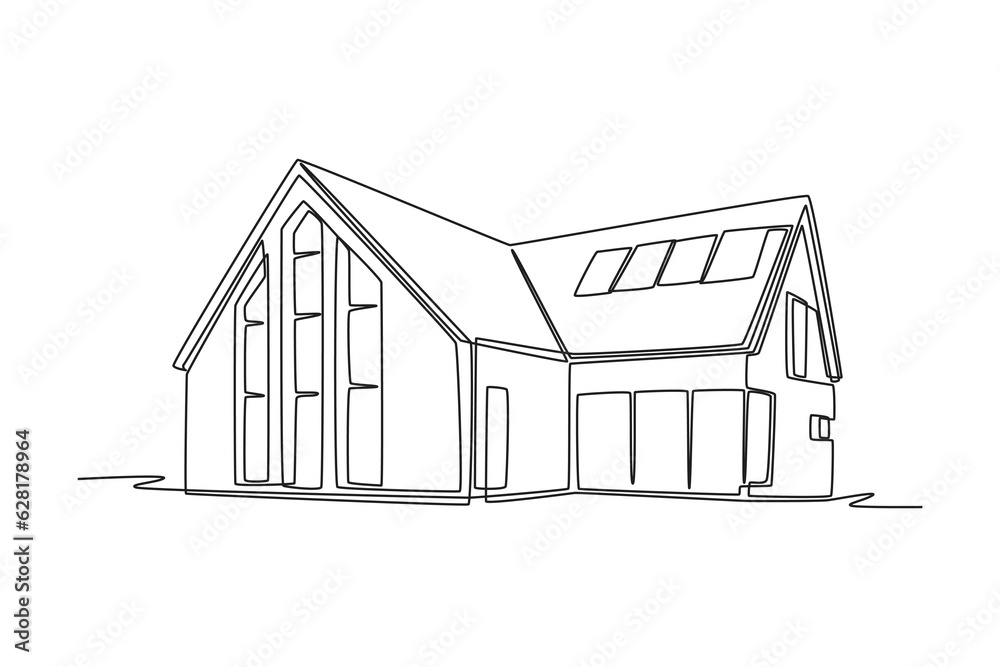 One continuous line drawing of house concept. Doodle vector ...