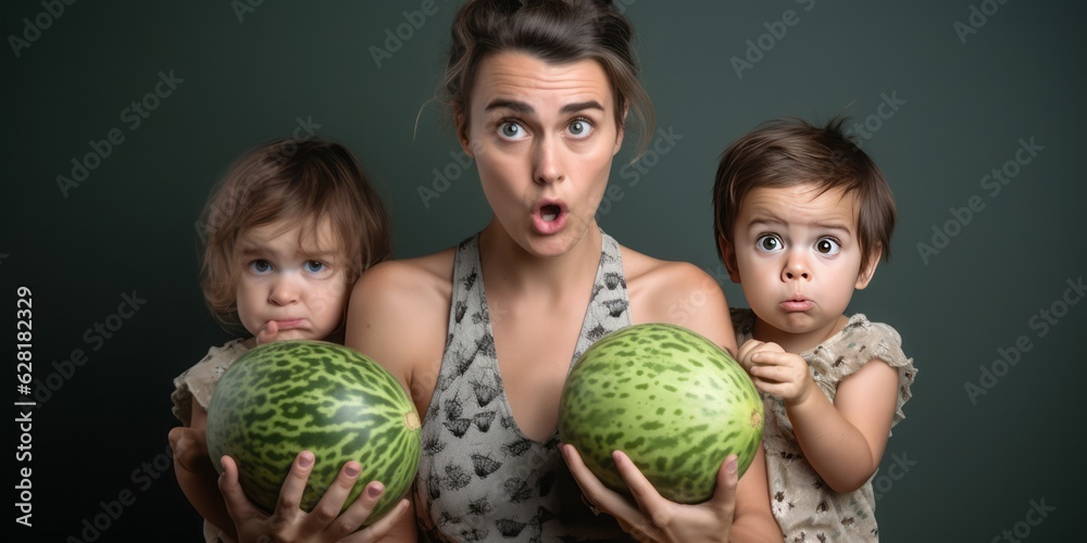 breast cancer, Young Mother Holding Two Green Melons in Front of Her ...