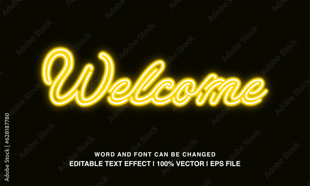 Vetor de Welcome text effect template, yellow neon light futuristic ...