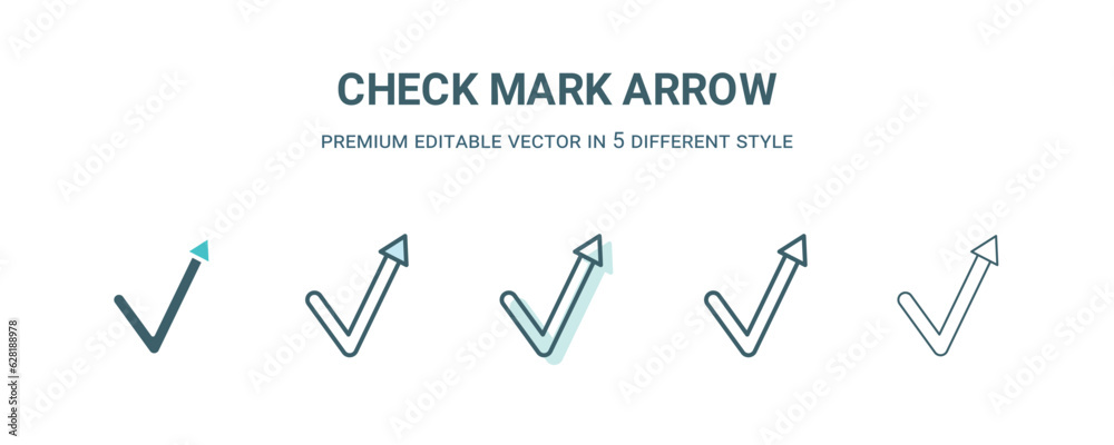 check mark arrow icon in 5 different style. Outline, filled, two color ...
