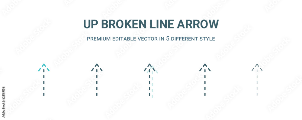 up broken line arrow icon in 5 different style. Outline, filled, two ...