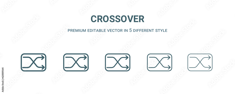 crossover icon in 5 different style. Thin, light, regular, bold, black ...