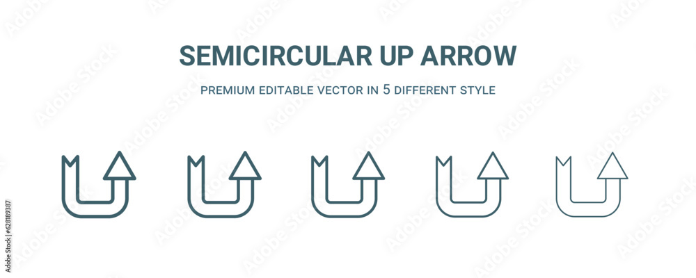 semicircular up arrow icon in 5 different style. Thin, light, regular ...