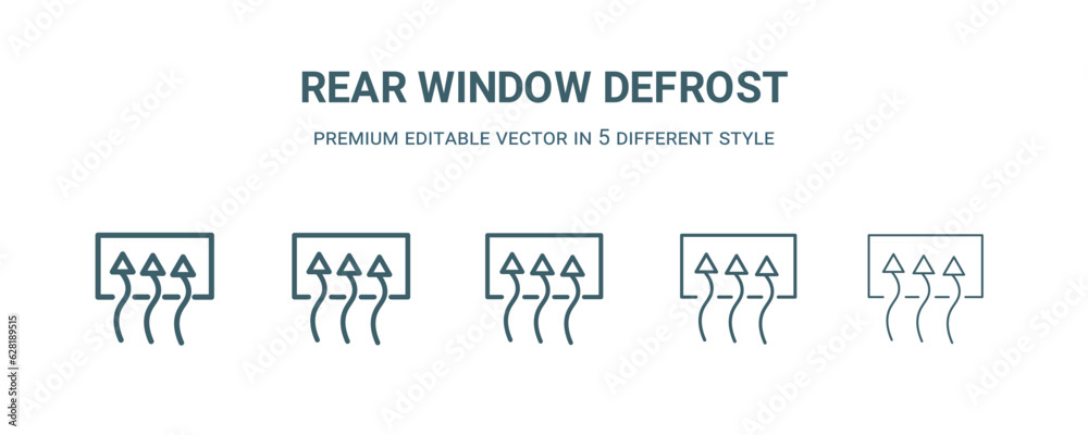 rear window defrost icon in 5 different style. Thin, light, regular ...