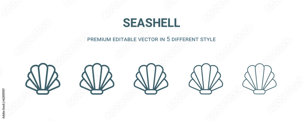 seashell icon in 5 different style. Thin, light, regular, bold, black ...