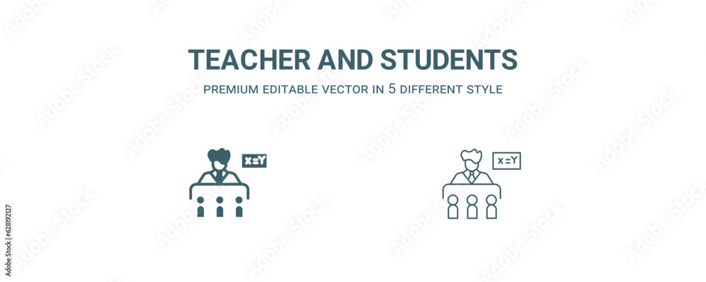 teacher and students icon. Filled and line teacher and students icon ...