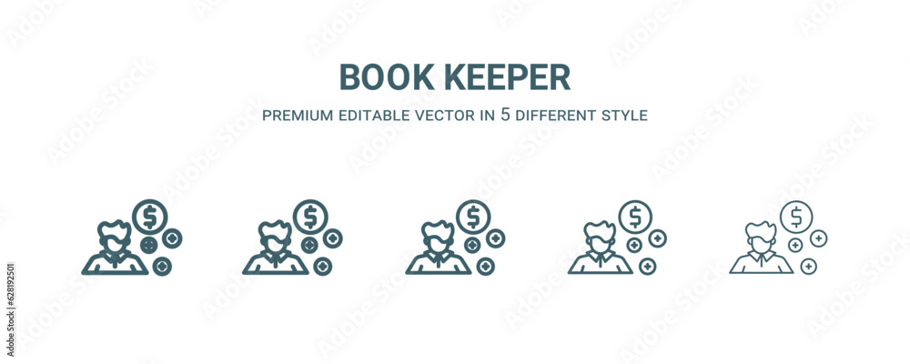 book keeper icon in 5 different style. Thin, light, regular, bold ...
