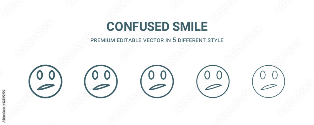 confused smile icon in 5 different style. Thin, light, regular, bold ...