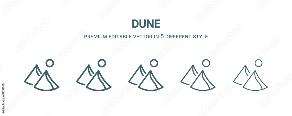 dune icon in 5 different style. Thin, light, regular, bold, black dune ...