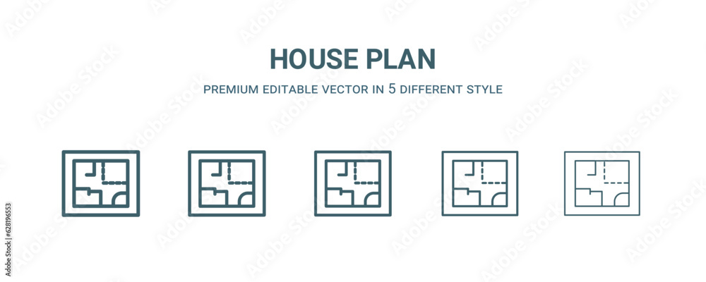 house plan icon in 5 different style.Thin, light, regular, bold, black ...