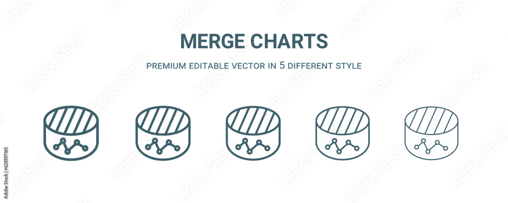 merge charts icon in 5 different style. Thin, light, regular, bold, black merge charts icon ...
