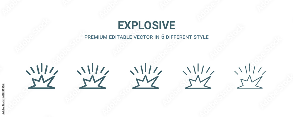 explosive icon in 5 different style. Thin, light, regular, bold, black ...