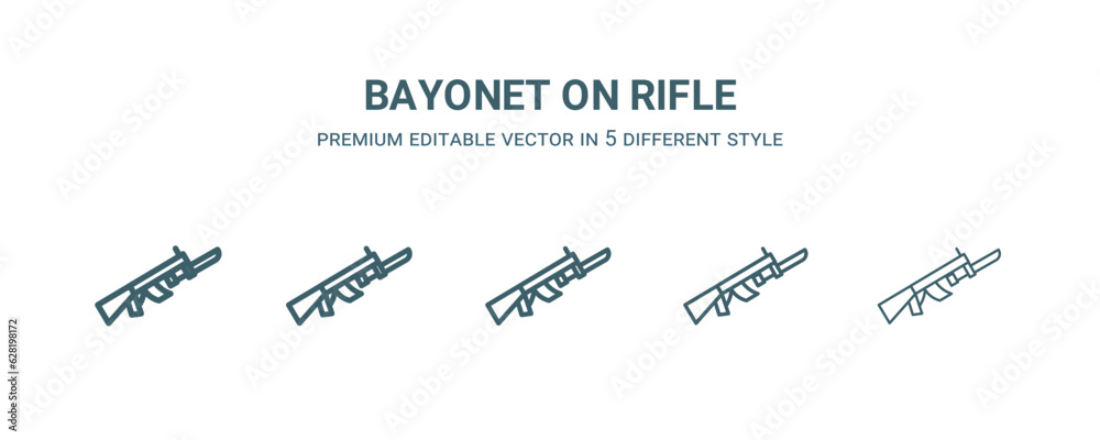 bayonet on rifle icon in 5 different style. Thin, light, regular, bold ...
