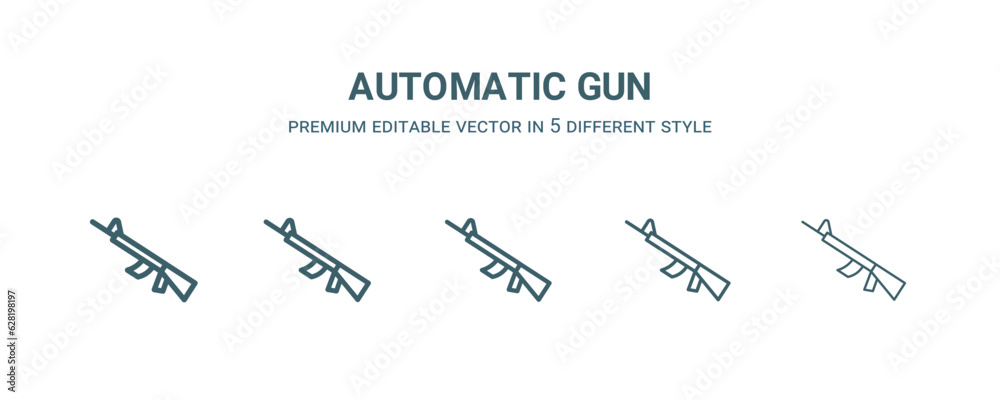 automatic gun icon in 5 different style. Thin, light, regular, bold ...