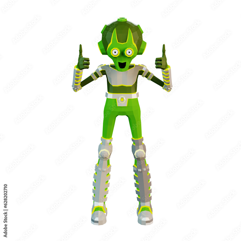 3D green alien showing big thumbs up. Positive cartoon alien. Isolated ...