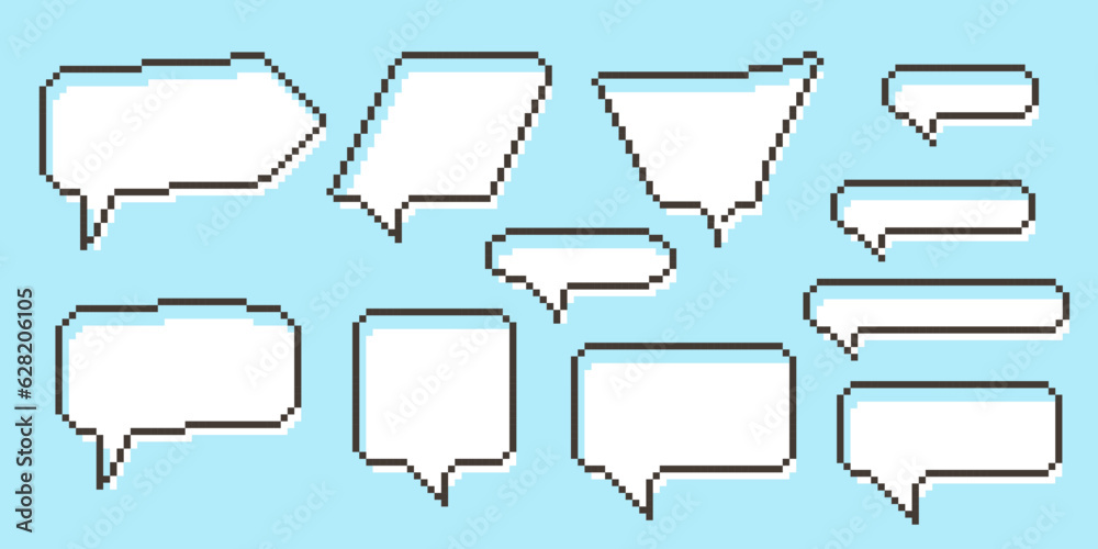 Pixel speech bubble Collection chart dialogue boxes. Retro game 8 bit ...