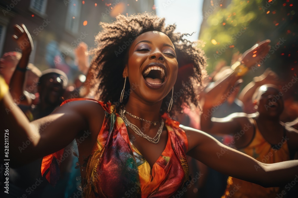 Ecstatic crowd dancing in the streets during Notting Hill Carnival ...