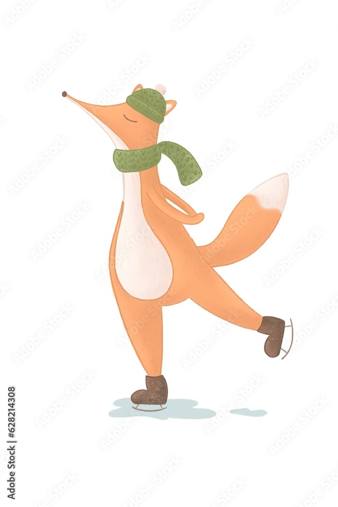 Fox. children's illustration. A tall fox cub with a long nose and a big ...