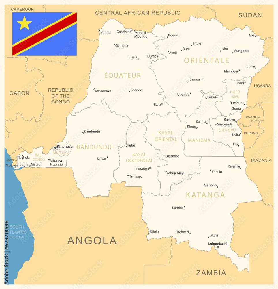 Democratic Republic of the Congo - detailed map with administrative ...