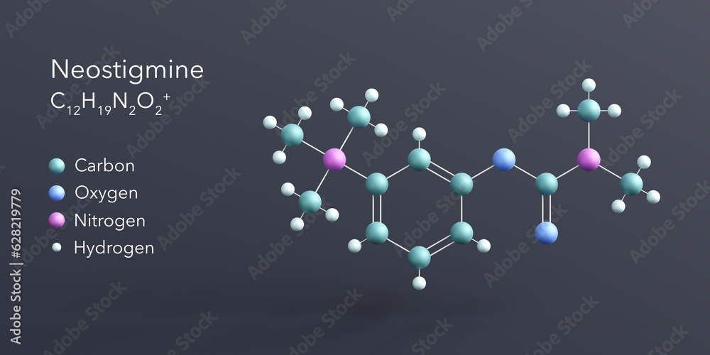 Ilustrace „neostigmine molecule 3d rendering, flat molecular structure ...