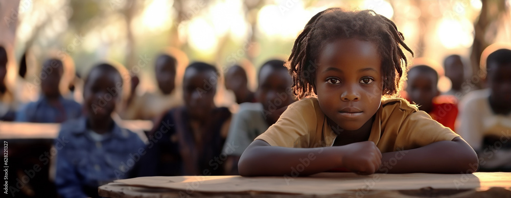 Students in a school in africa take the lesson and write notes on a ...