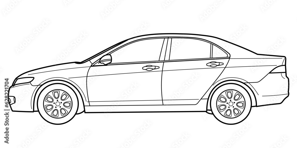 Classic business class sedan car. 4 door car on white background. Side ...