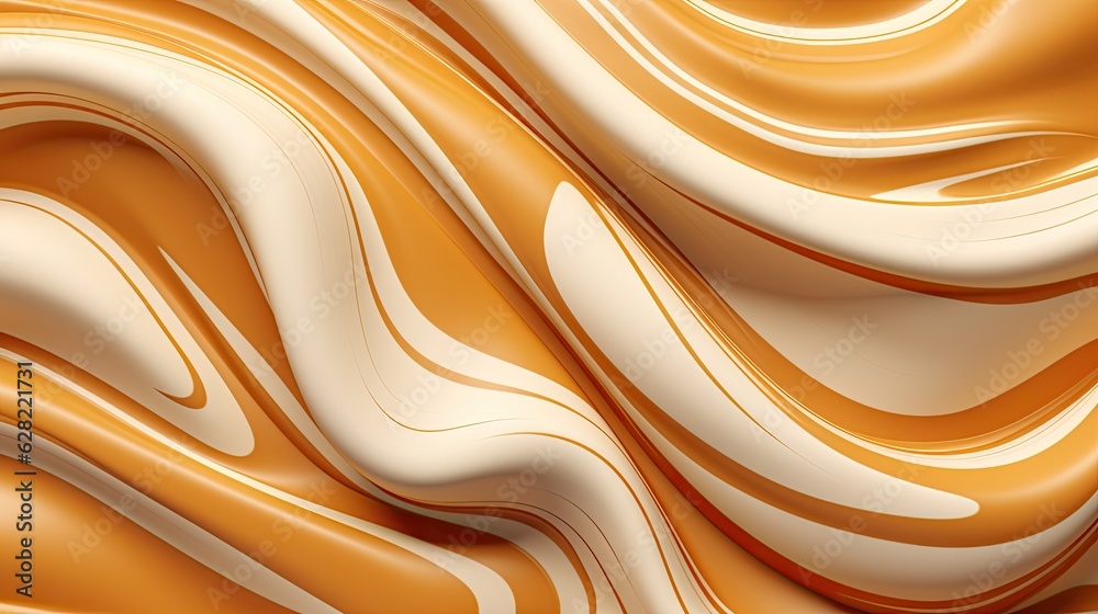 Liquid sweet melted caramel. Wavy abstract background. Satin or latex ...