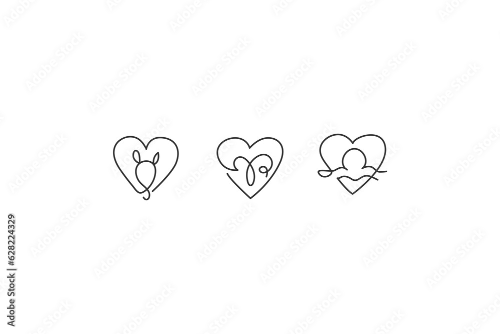 line art heart minimalist design, vector line art design, heart design ...