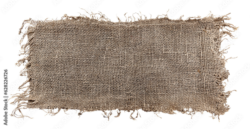 Burlap texture. A piece of torn burlap on a white background. Canvas ...