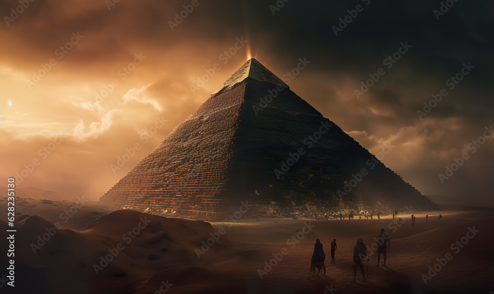 Mysterious pyramid illustration in mystical landscape of ancient ...