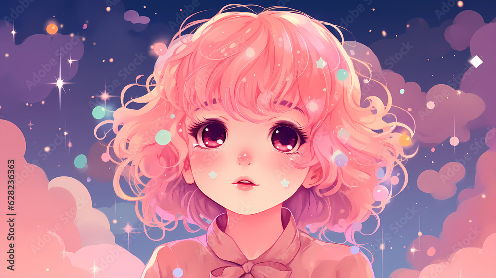 hand drawn cartoon beautiful cute girl illustration Stock Illustration ...