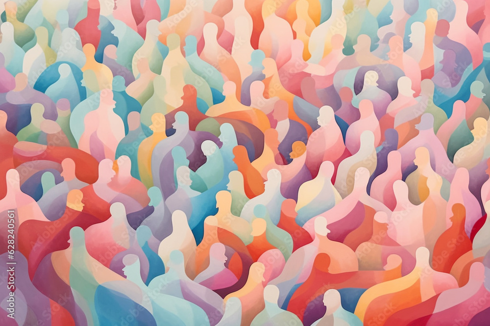 Abstract group of crowded colorful people illustration. Mob of people ...