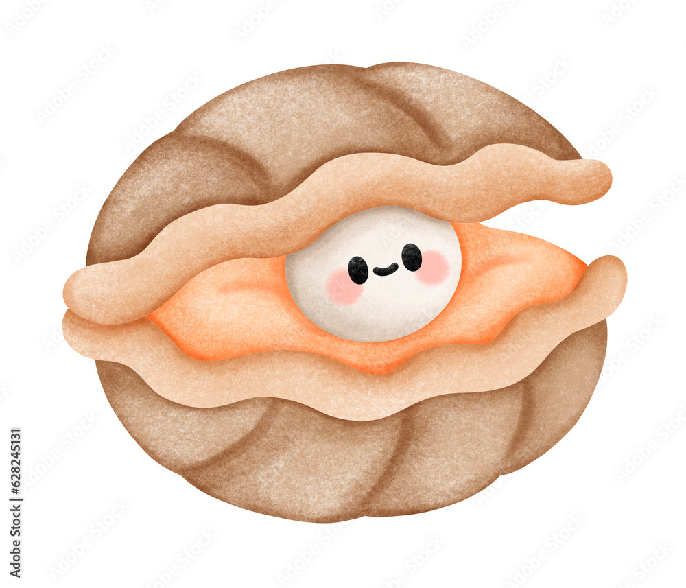 Cute Oyster Shell Character. Marine life. Flat cartoon style vector ...