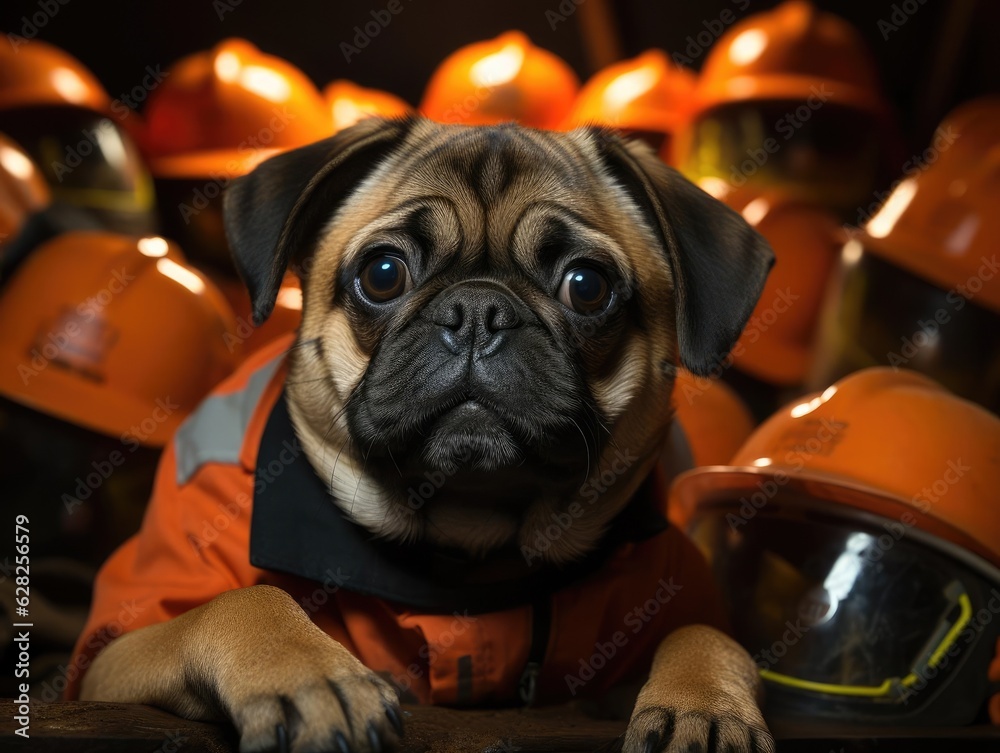 In the vibrant photo, a pug stands tall dressed as a valiant ...