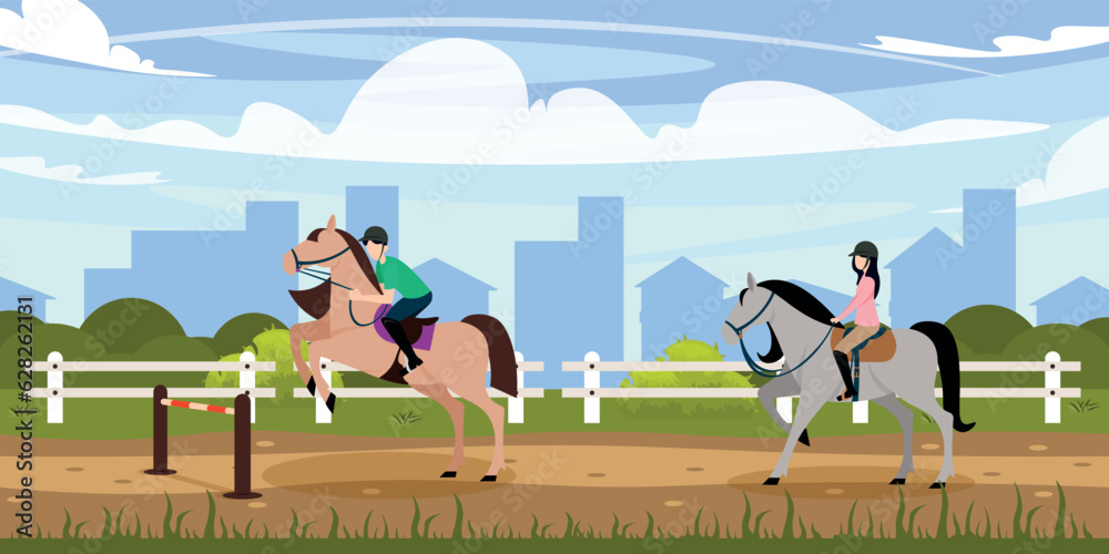 Vecteur Stock Vector illustration of competition on horseback in ...