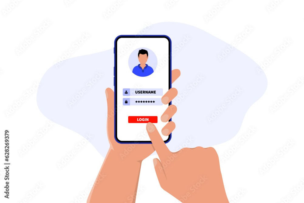 Online registration and sign up concept. Smartphone with login and ...
