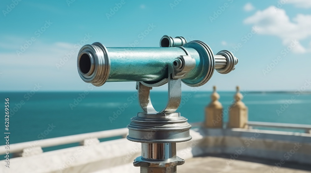 Oceanfront Telescope Stands with Majestic Blue Sky Backdrop. Enhanced ...