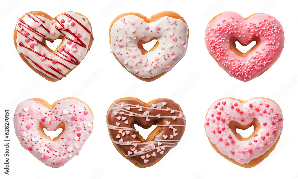 Heart-shaped donuts isolated on transparent background. Generative AI ...