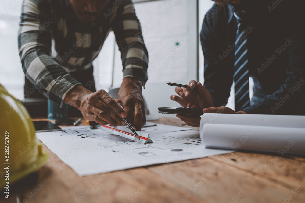 teamwork concept The structure of the meeting Engineers or architects ...